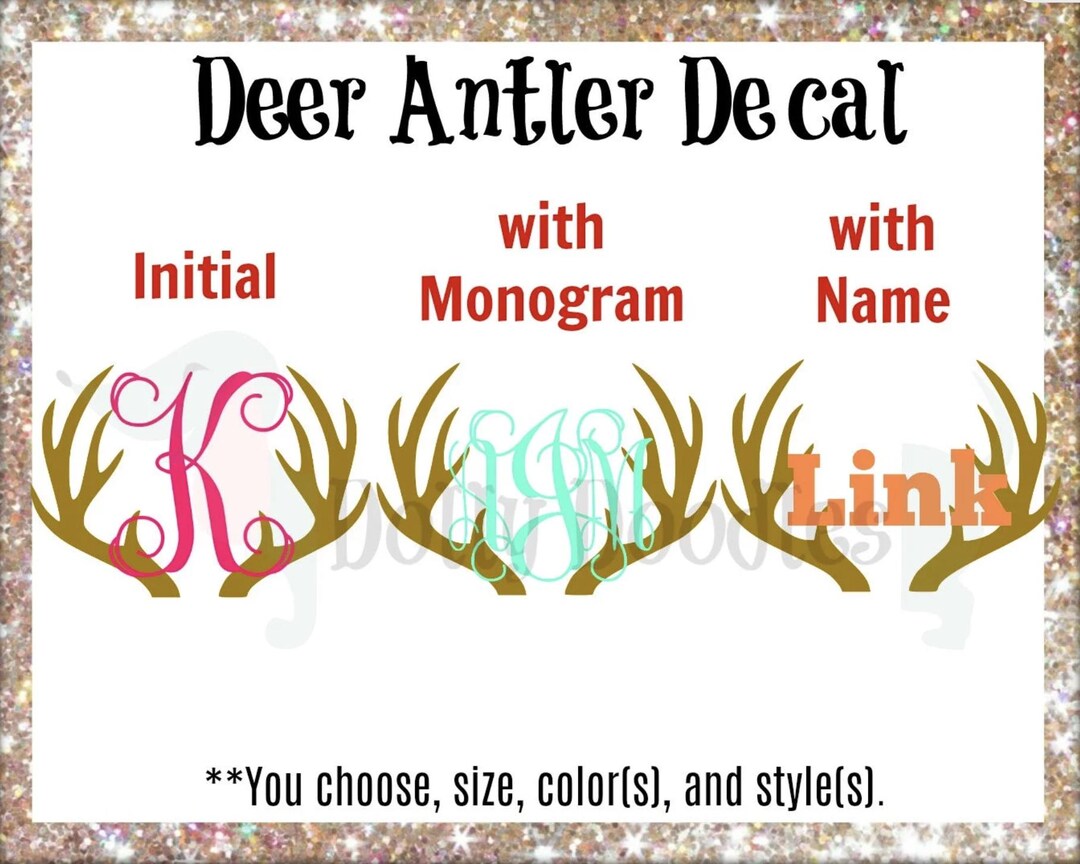 Personalized Antler Decal - Initial Monogram Name - Label - Sticker ...