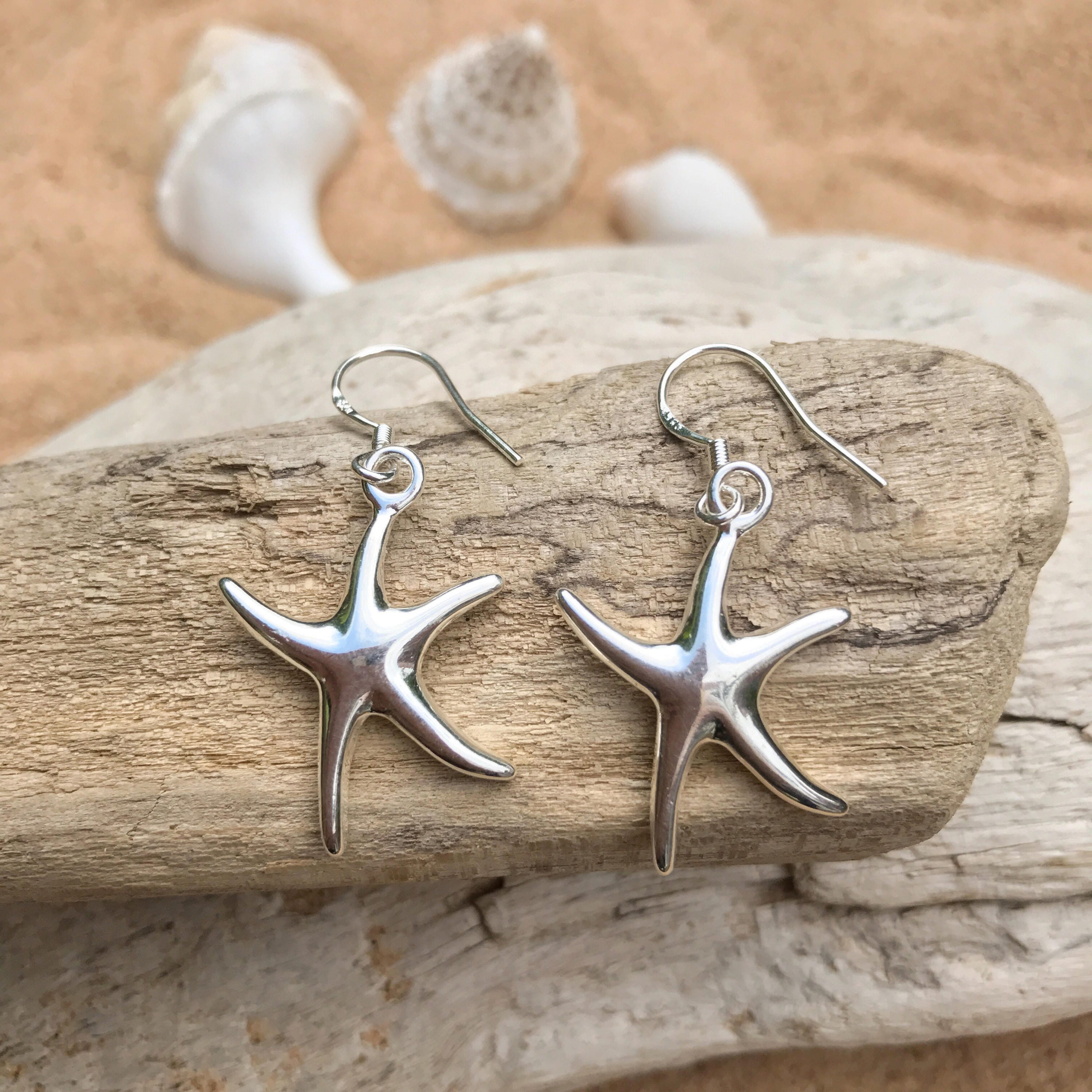 Silver starfish earrings | Etsy