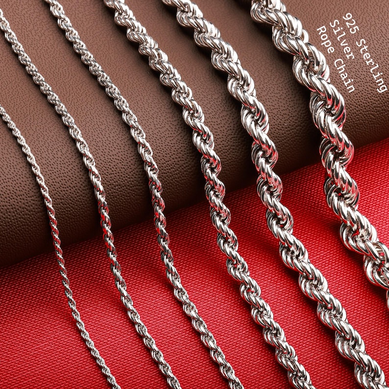 925 Sterling Silver Rope Chain Necklace Women, Twisted Charm Choker ...