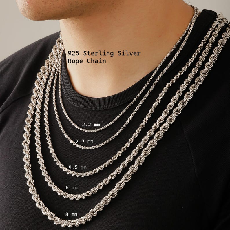 925 Sterling Silver Rope Chain Necklace Women, Twisted Charm Choker ...
