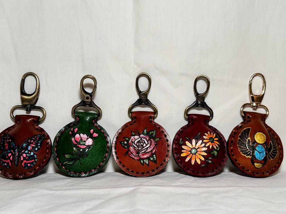 Hand-painted Leather Keychain | Floral & Symbol Motifs | Egypt ...