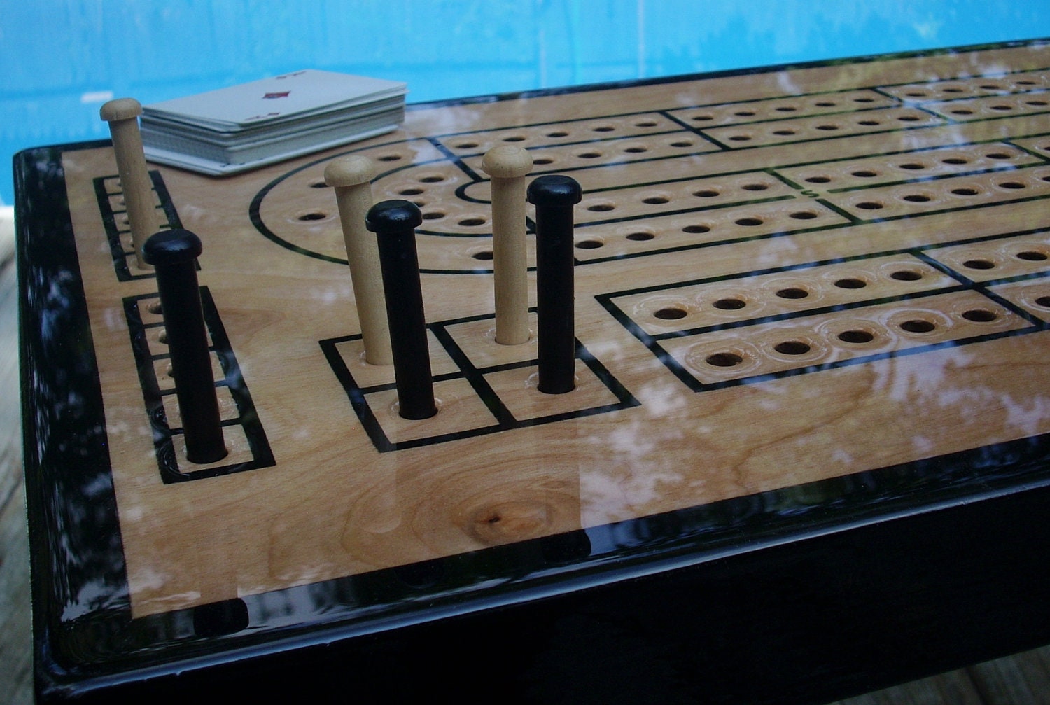 Cribbage Board Coffee Table in Natural Wood With Black Accent | Etsy