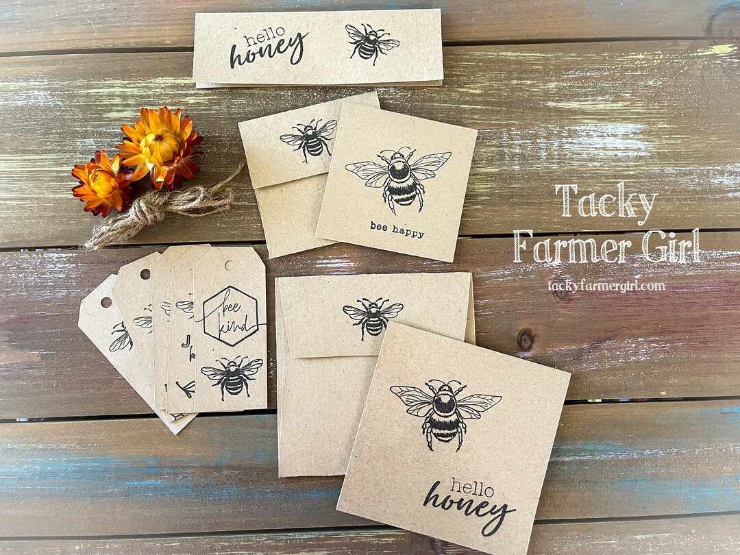Note Card & Tag Pack -- Hello Honey Bee -- Pack of 13 -- Handmade Cards ...
