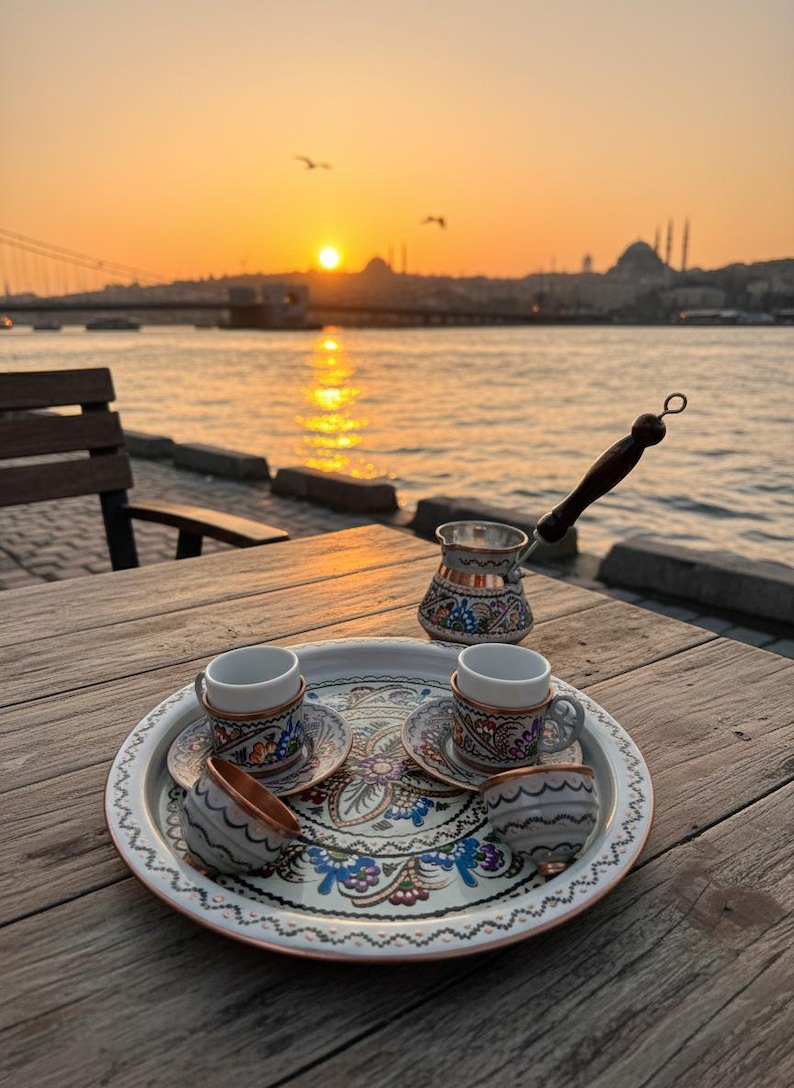 Handmade Copper Turkish Coffee Set With Cups, Coffee Pot & Tray ...