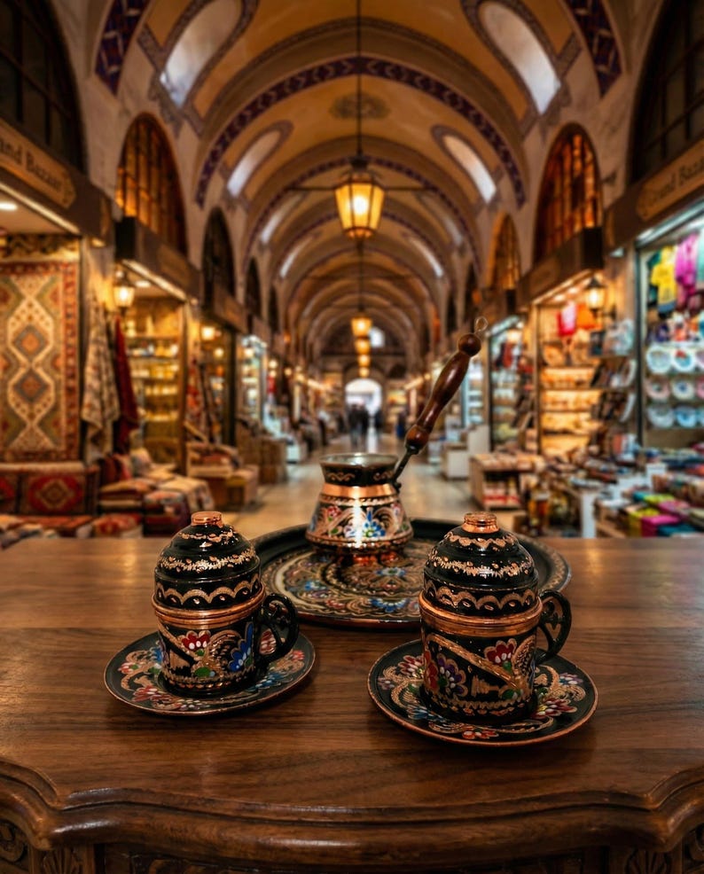Handmade Copper Turkish Coffee Set With Cups, Coffee Pot & Tray ...