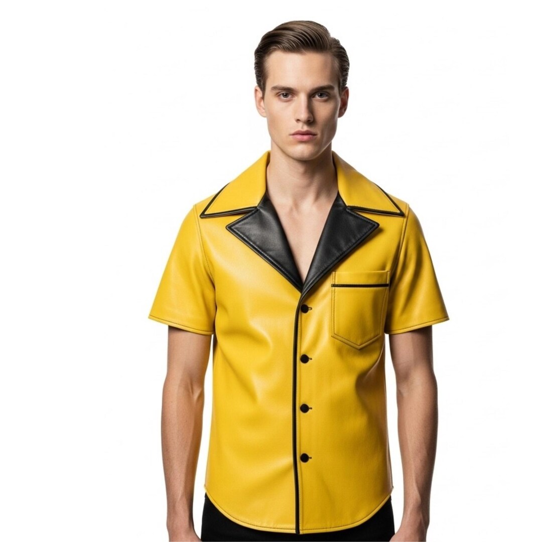 Yellow Leather Tailcoat Shirt: Avant-garde Biker Style – Handmade ...