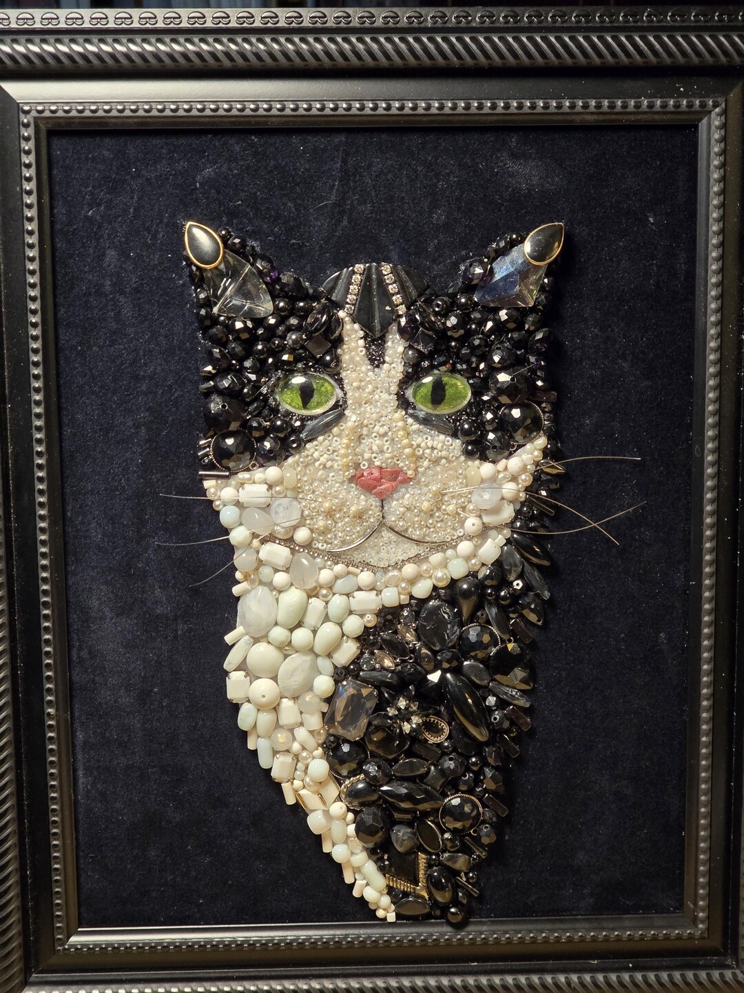 Jeweled Cat Art | Framed Assemblage, Whimsical Animal Decor - Etsy