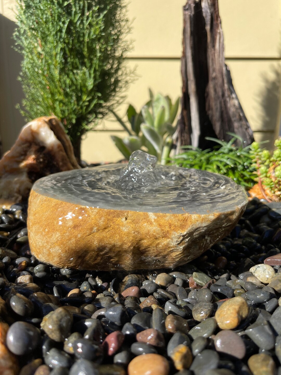 Polished Rock Water Fountain Bird Bath Garden Décor Handmade Garden ...