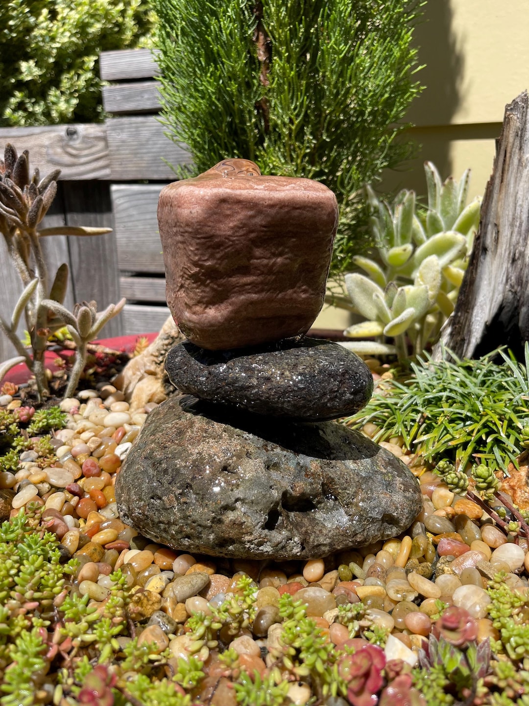 Natural Water Garden Rock Stack | Bird Bath Rock Stack | Rock Water ...