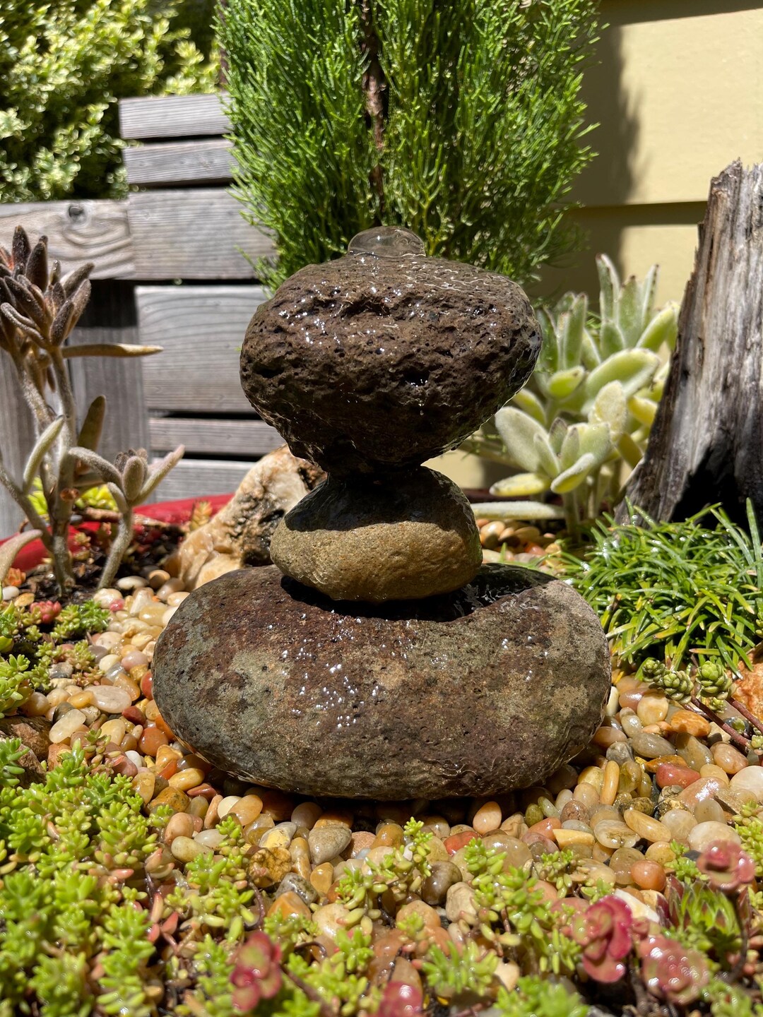 Natural Water Garden Rock Stack | Bird Bath Rock Stack | Rock Water ...