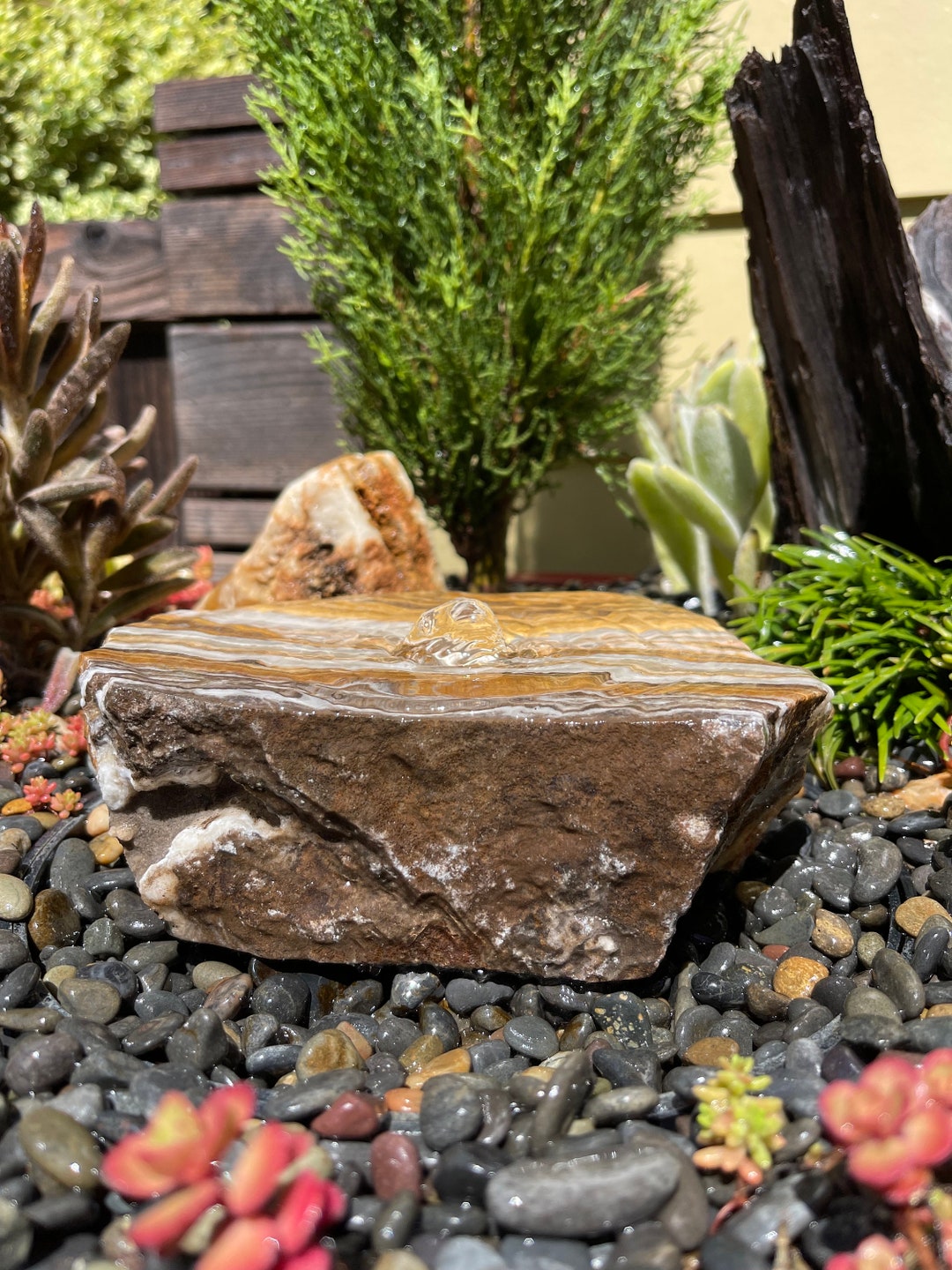 Polished Rock Water Fountain Bird Bath Garden Décor Handmade Garden ...