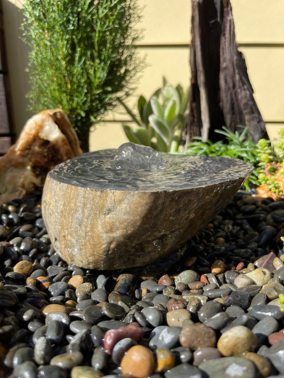 Polished Rock Water Fountain Bird Bath Garden Décor Handmade Garden ...