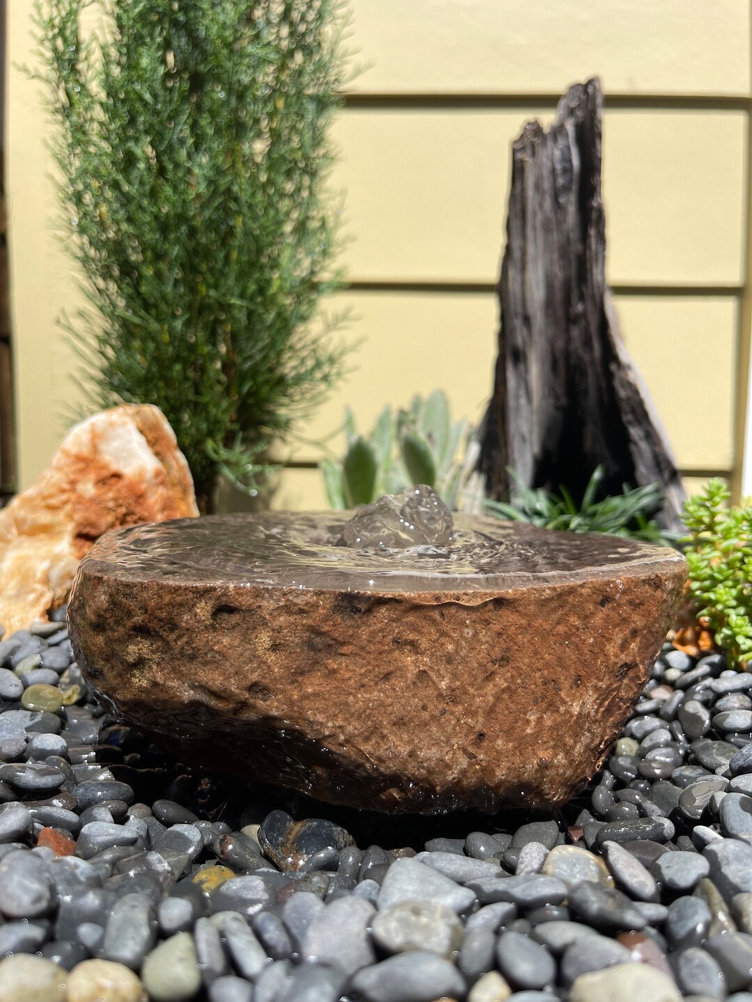 Polished Rock Water Fountain Bird Bath Garden Décor Handmade Garden ...