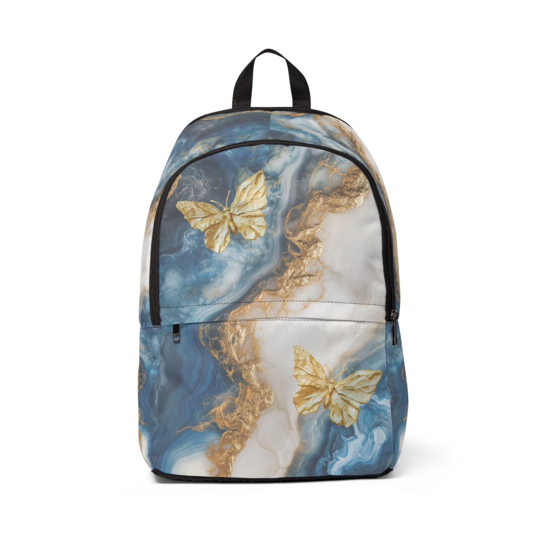 Butterfly Backpack | Blue and Gold, Travel School Bag - Etsy