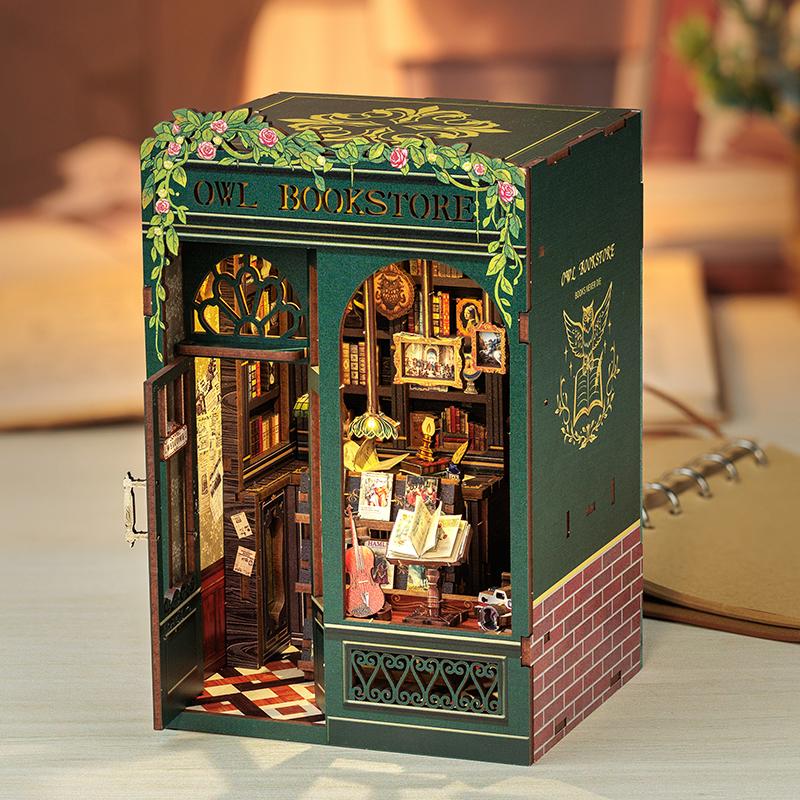 Owl Bookstore DIY Book Nook Kit – Handmade Miniature Bookshop Dollhouse ...
