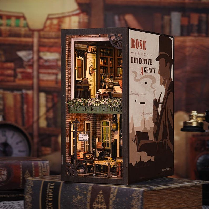 Detective Book Nook Shelf Insert - Lighted 3D Wooden Diorama - Unique ...