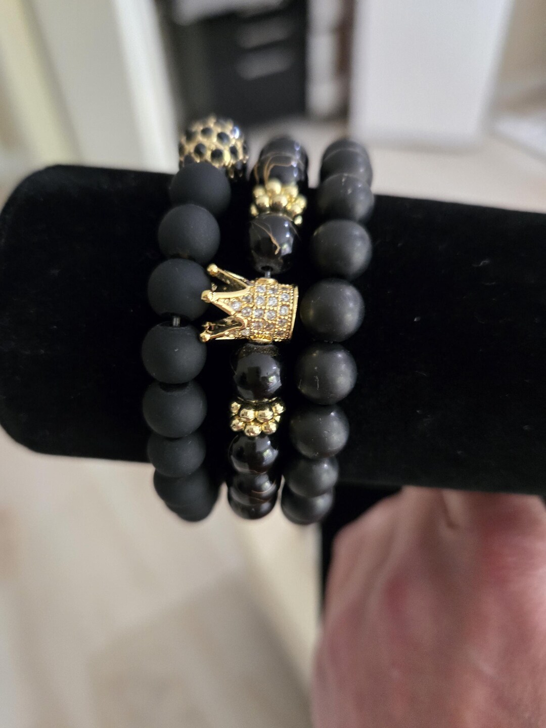 Black and Gold Beaded Bracelet Set of 3 - Etsy
