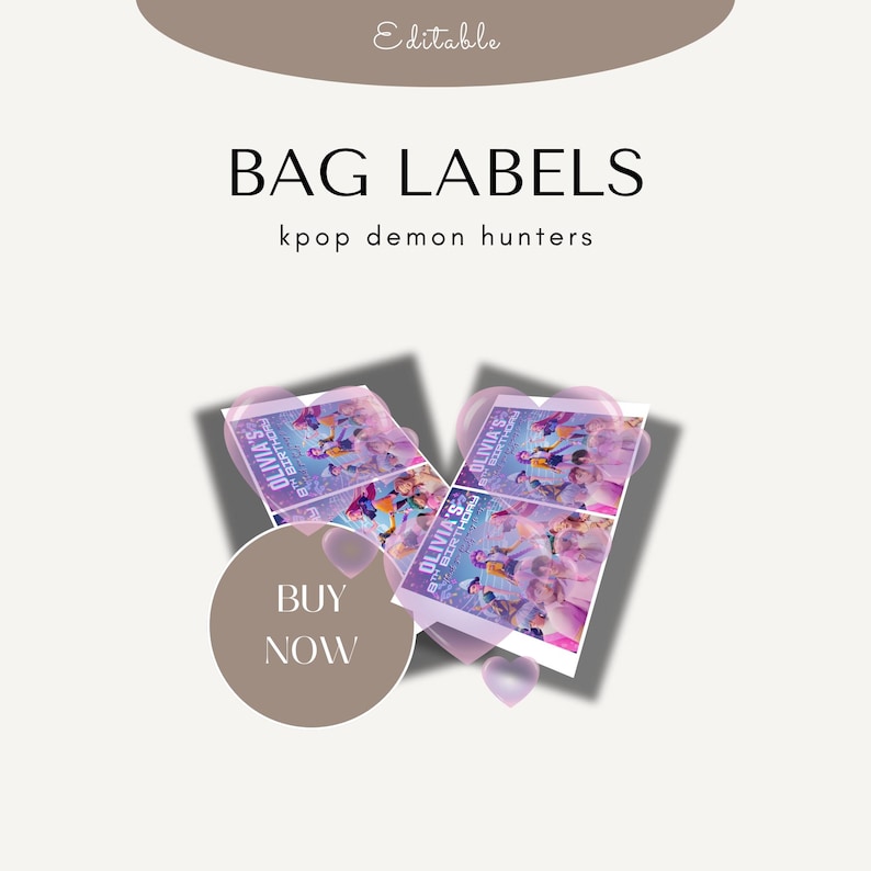Kpop Demon Hunters Party Bag Labels | Huntrix Saja Boys Favor Bag ...