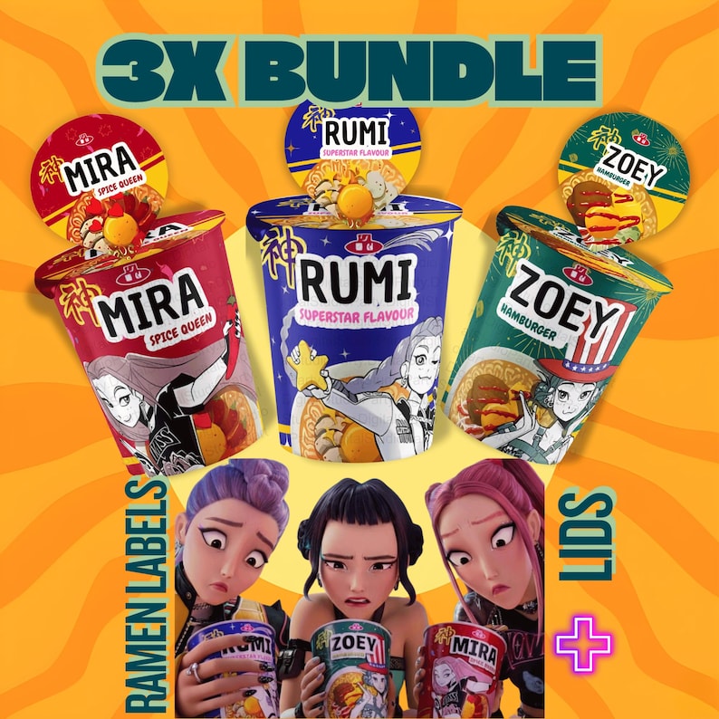 Kpop Demon Hunters, Cup Noodle Labels Ramyeon, Cosplay Party Huntrix ...