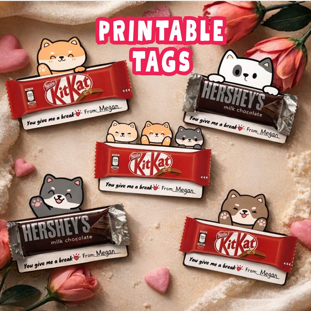 Printable Dog Valentine Tags, Candy Chocolate Valentines for Kids ...