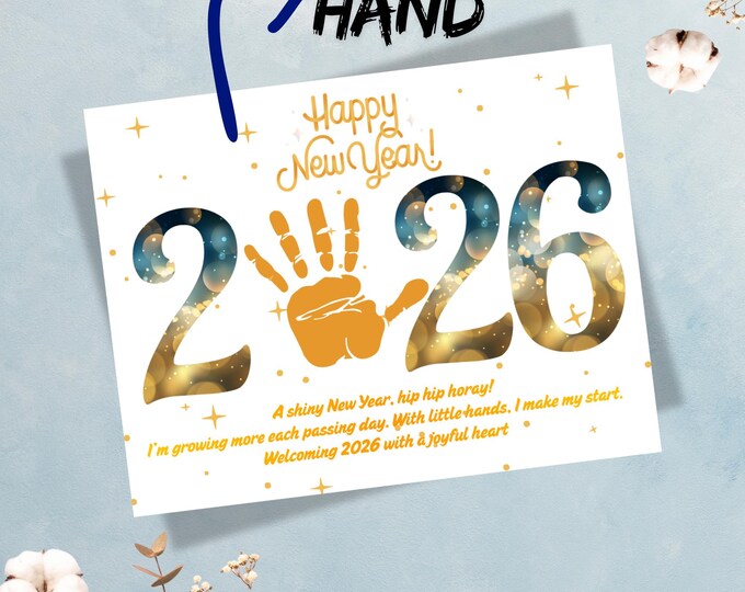 New Year 2026 Handprint Art, New Years Eve Kids Printable Handprint ...