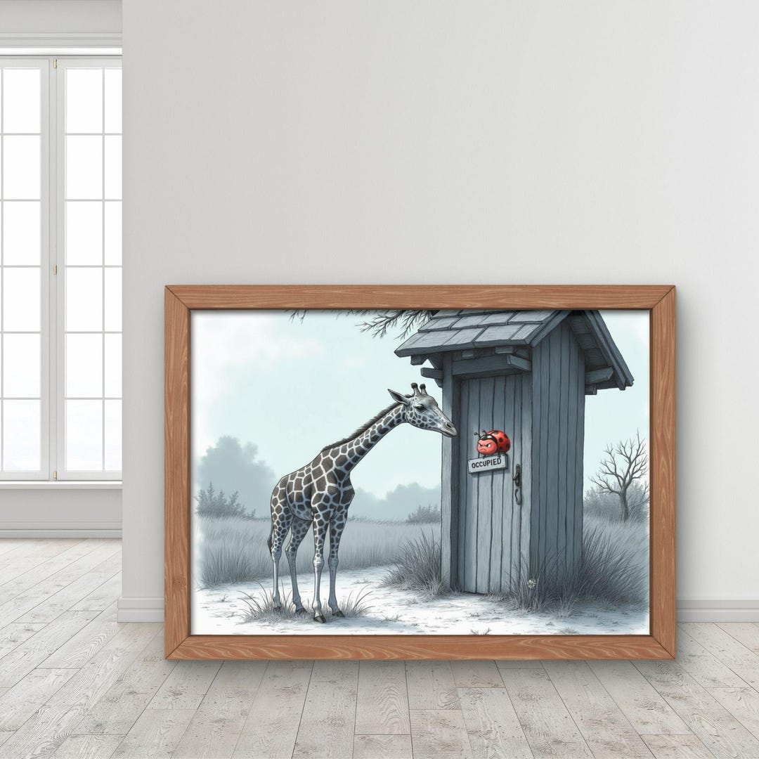 Giraffe Bathroom Wall Art Digital Download Ladybug Occupied Sign Funny ...