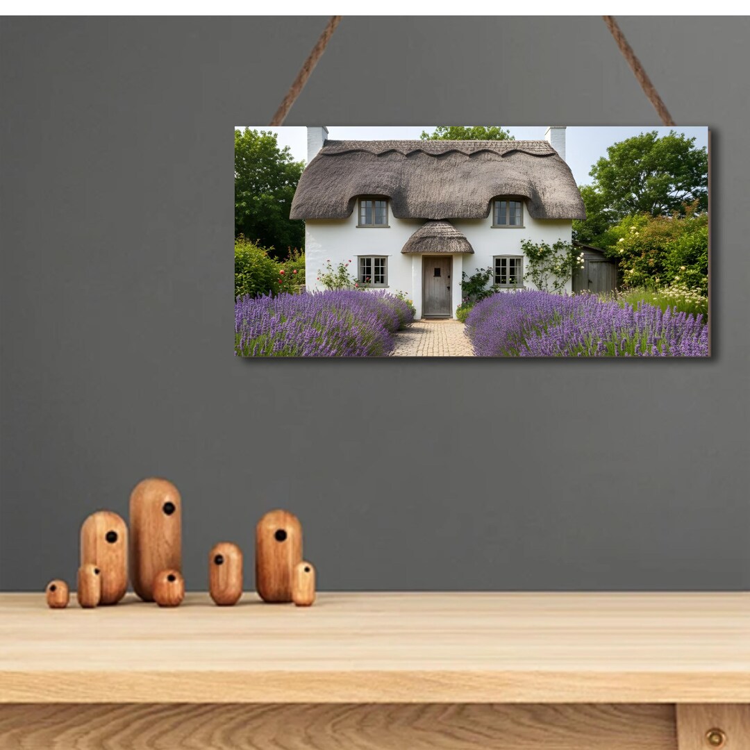 Lavender Cottage Wooden Sign Tiny Art 4x7.9" | English Country Home ...