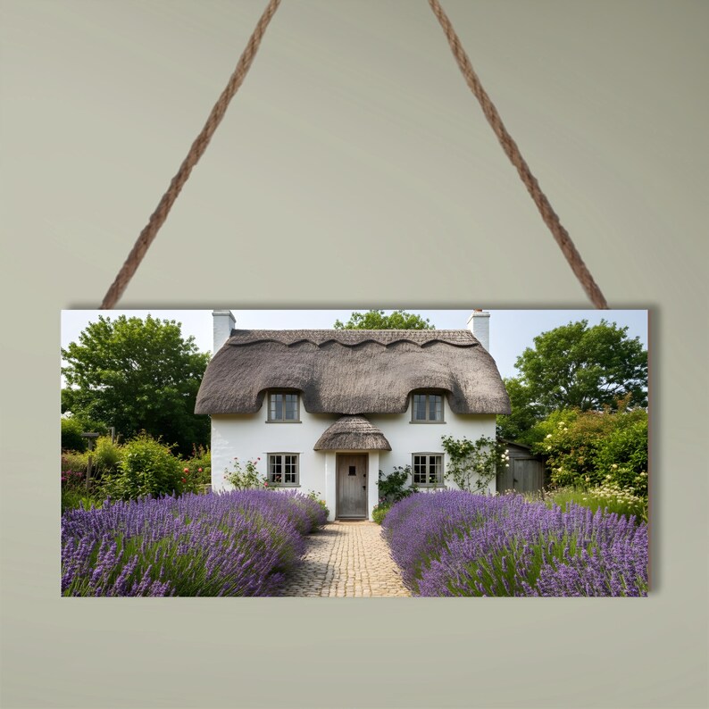 Lavender Cottage Wooden Sign Tiny Art 4x7.9" | English Country Home ...
