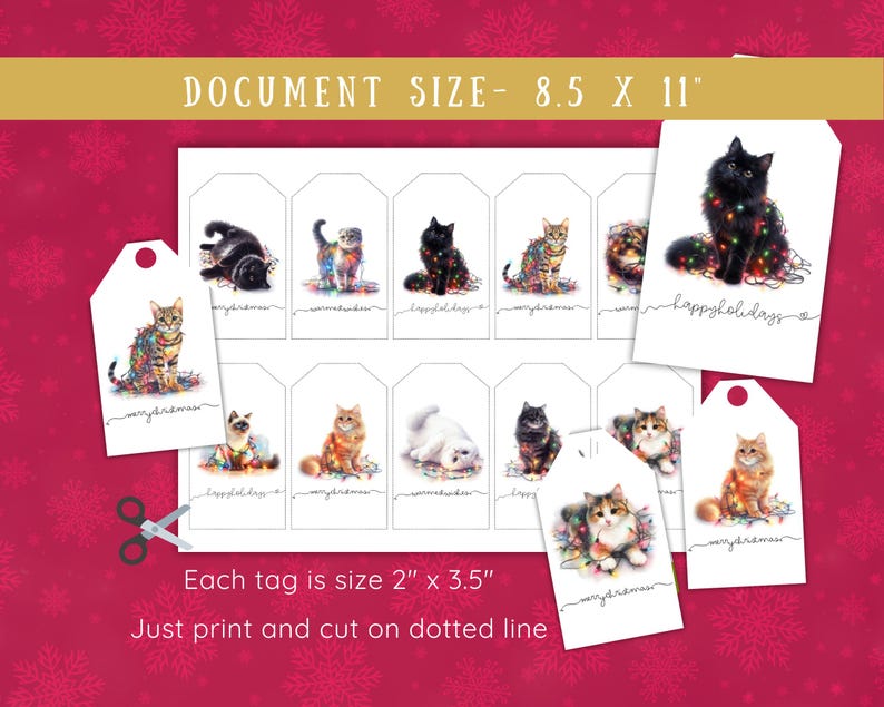 Christmas Cat Gift Tags, Cat Gift Tags, Printable Tag, Catmas ...