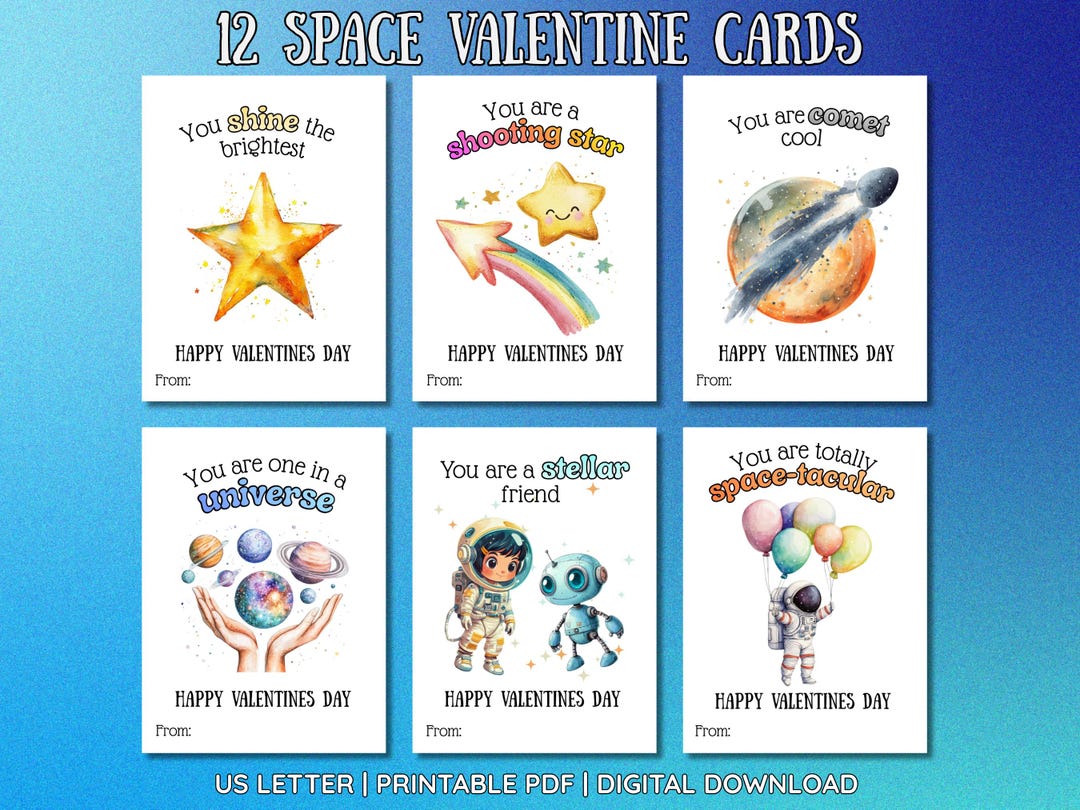 Space Valentine's Day Cards for Kids, Classroom Valentine Exchange ...