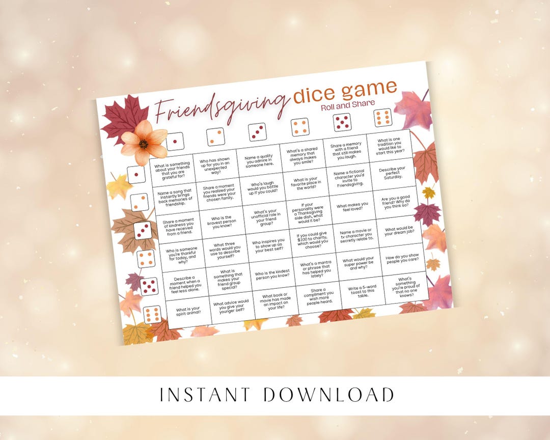 Friendsgiving Dice Game, Gratitude Prompts (printable PDF) - Etsy