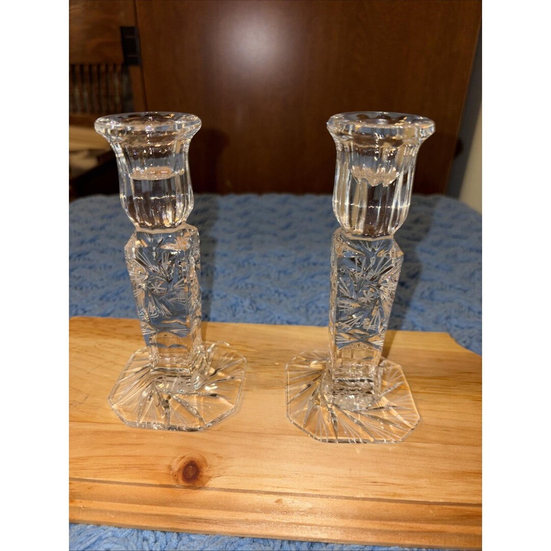 Vintage Candle Holders 24% Lead Crystal Hand Cut Pinwheel Design Mae in ...