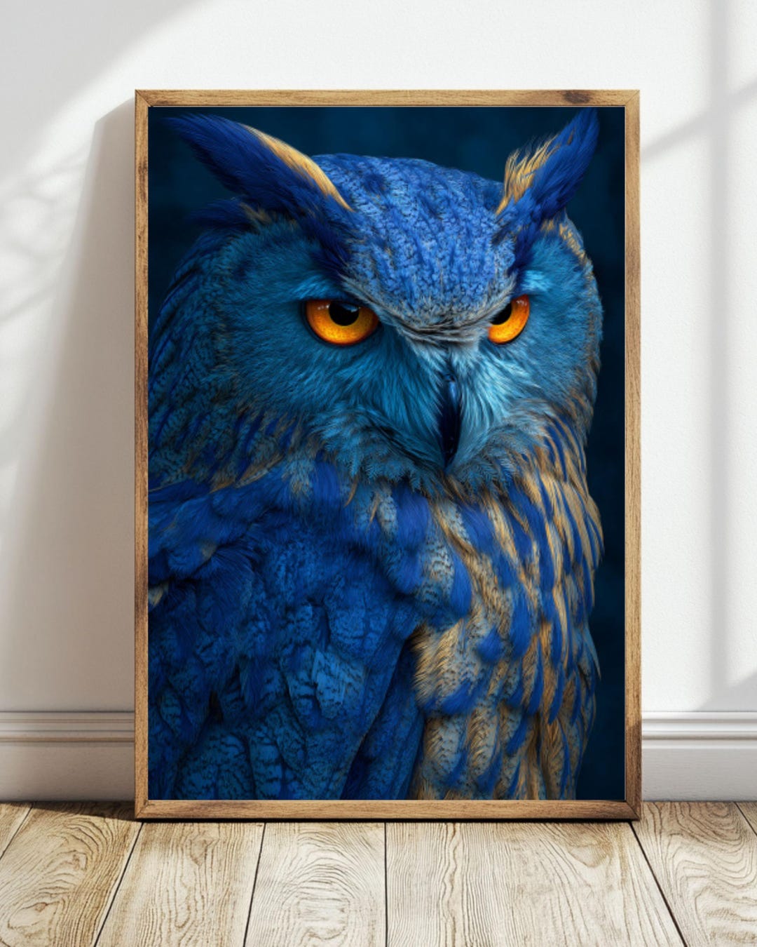 Blue Owl Poster – Hyper-realistic Digital Art, Vibrant Feathers ...
