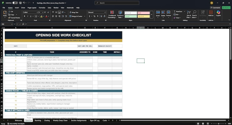 Side Work & Server Duty Checklist | Restaurant Server Opening, Closing ...