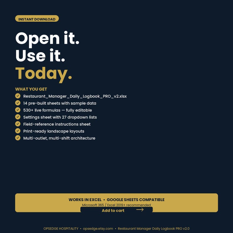 Restaurant Manager Daily Logbook | Multi-outlet Excel Template (digital ...