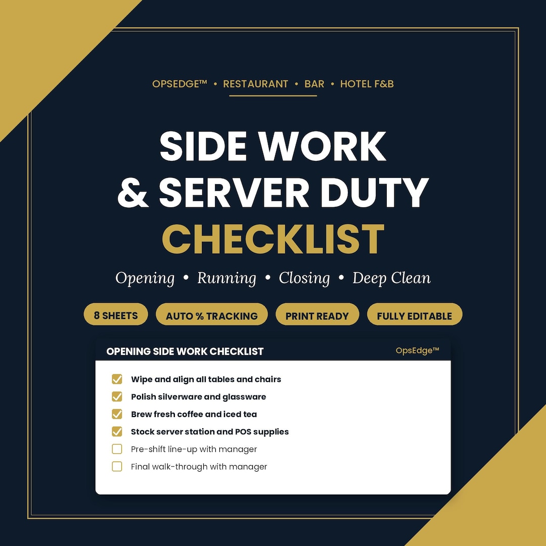 Side Work & Server Duty Checklist | Restaurant Server Opening, Closing ...