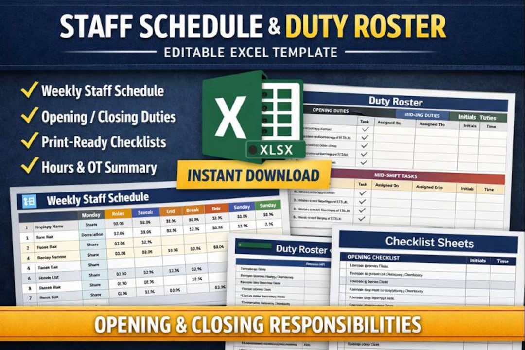 Restaurant Staff Schedule Template | Weekly Duty Roster (excel ...