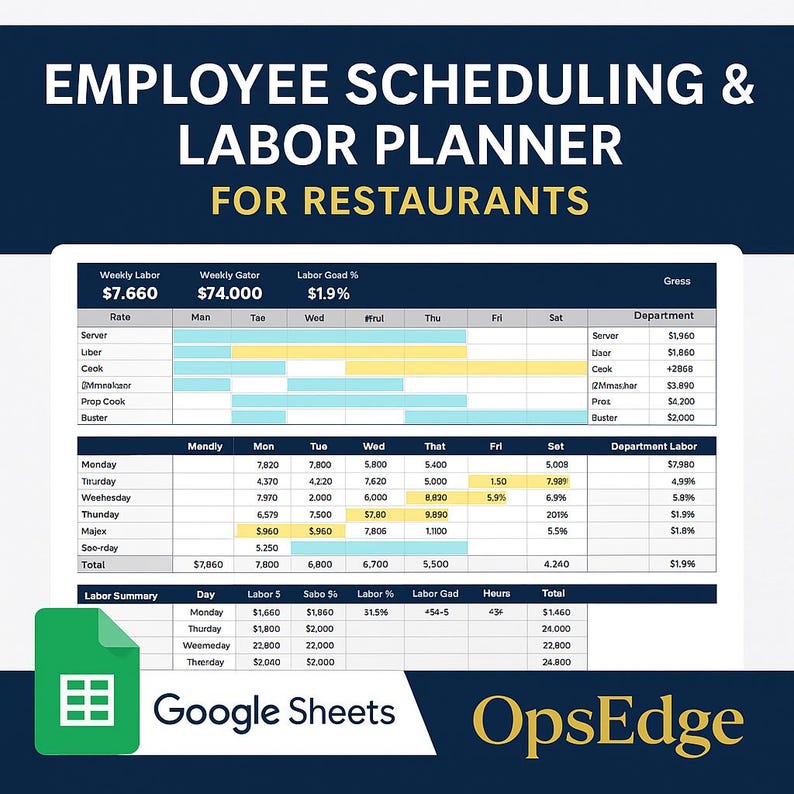 Labor Cost & Employee Schedule Planner: Google Sheets Template - Etsy