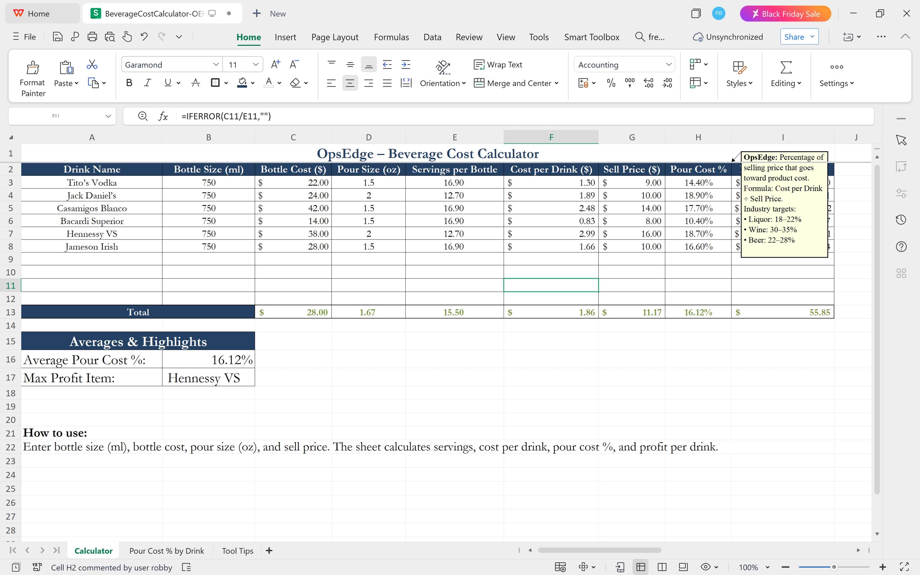 Beverage Cost Calculator for Bars & Restaurants | Drink Pricing ...