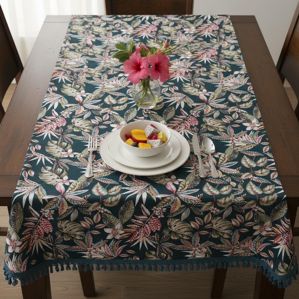 Calypso Tropical Cotton Canvas Tablecloth | Botanical Table Linen ...
