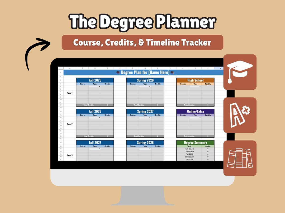 Degree Planner Google Sheets Template | 4-year College Course & Credit ...