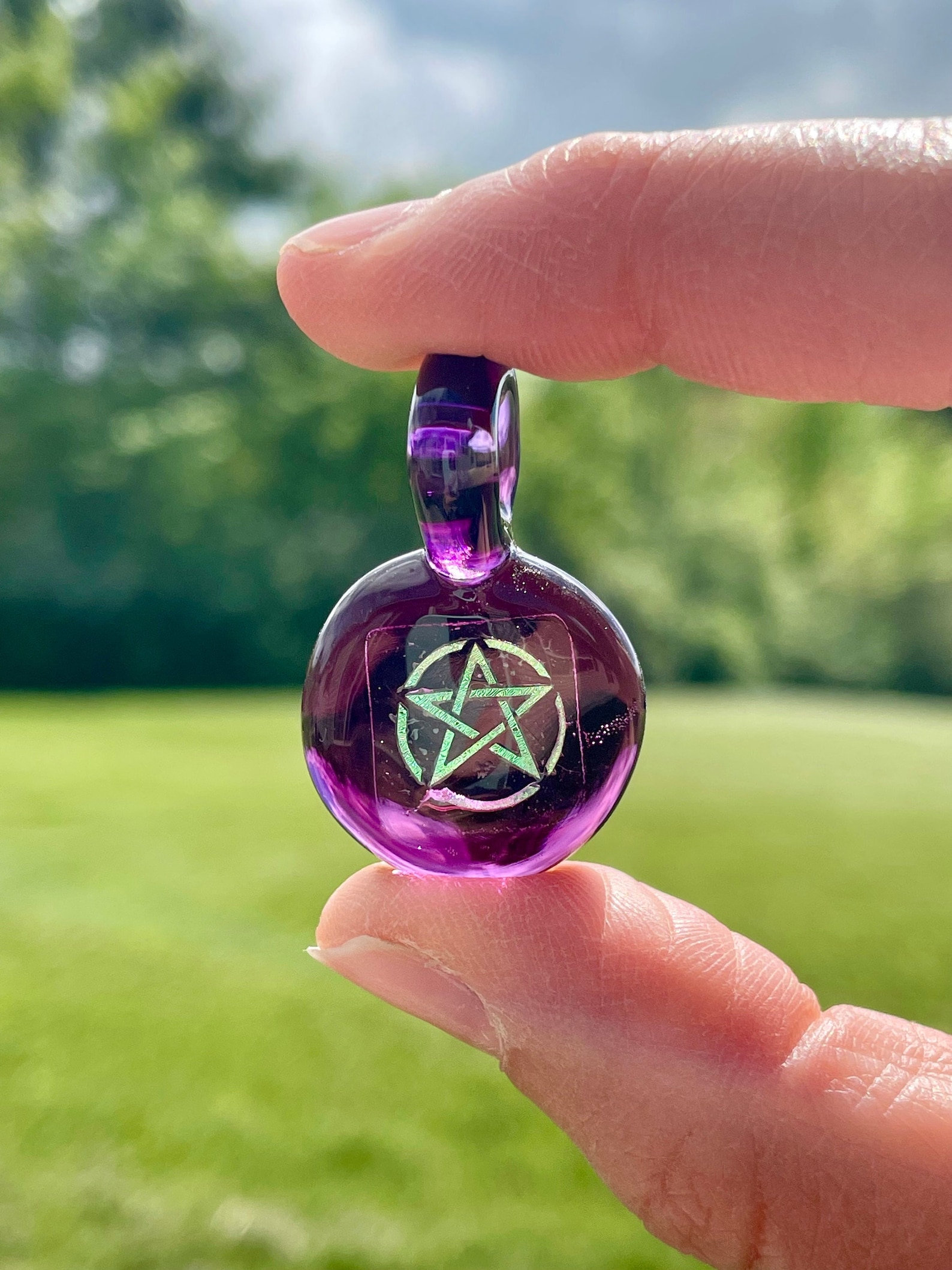 Blown Glass Pentacle Necklace: Purple Dichroic Wiccan Pendant - Etsy