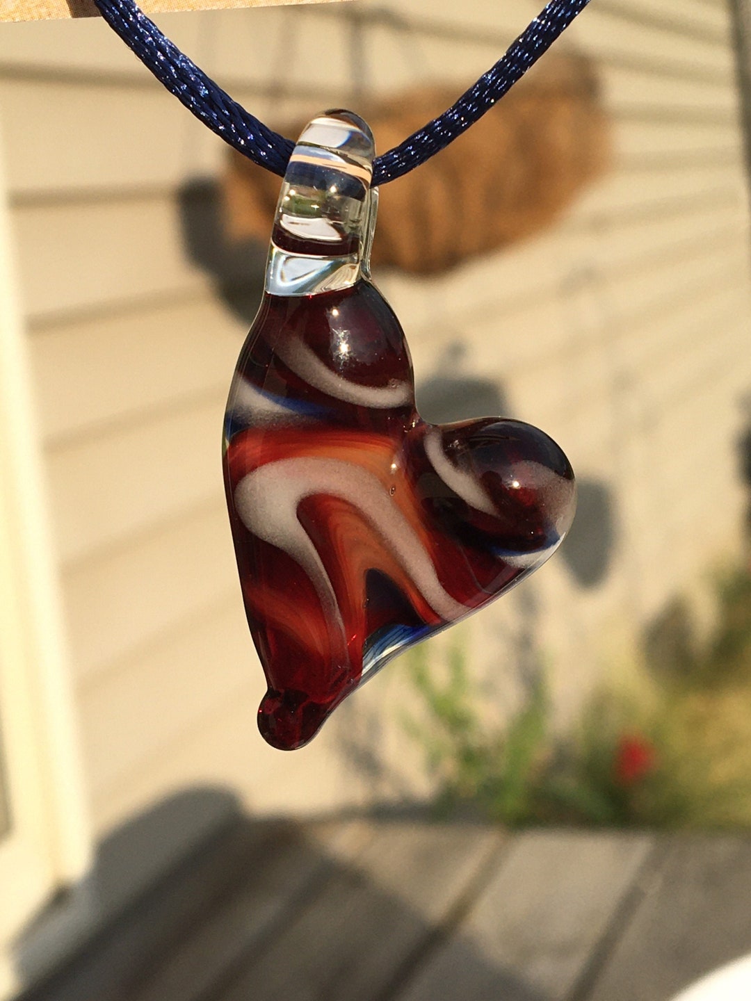 Collier pendentif en verre soufflé Patriotic Heart pour elle - Etsy France