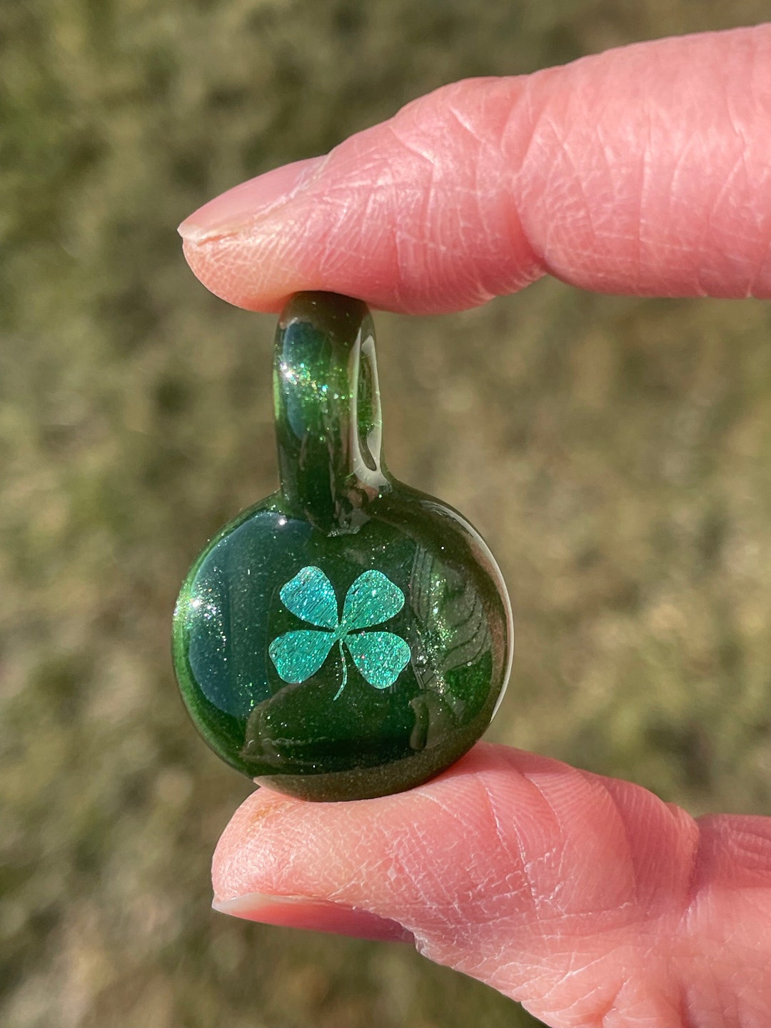 Blown Glass Shamrock Necklace, Four Leaf Clover, Irish Jewelry ...