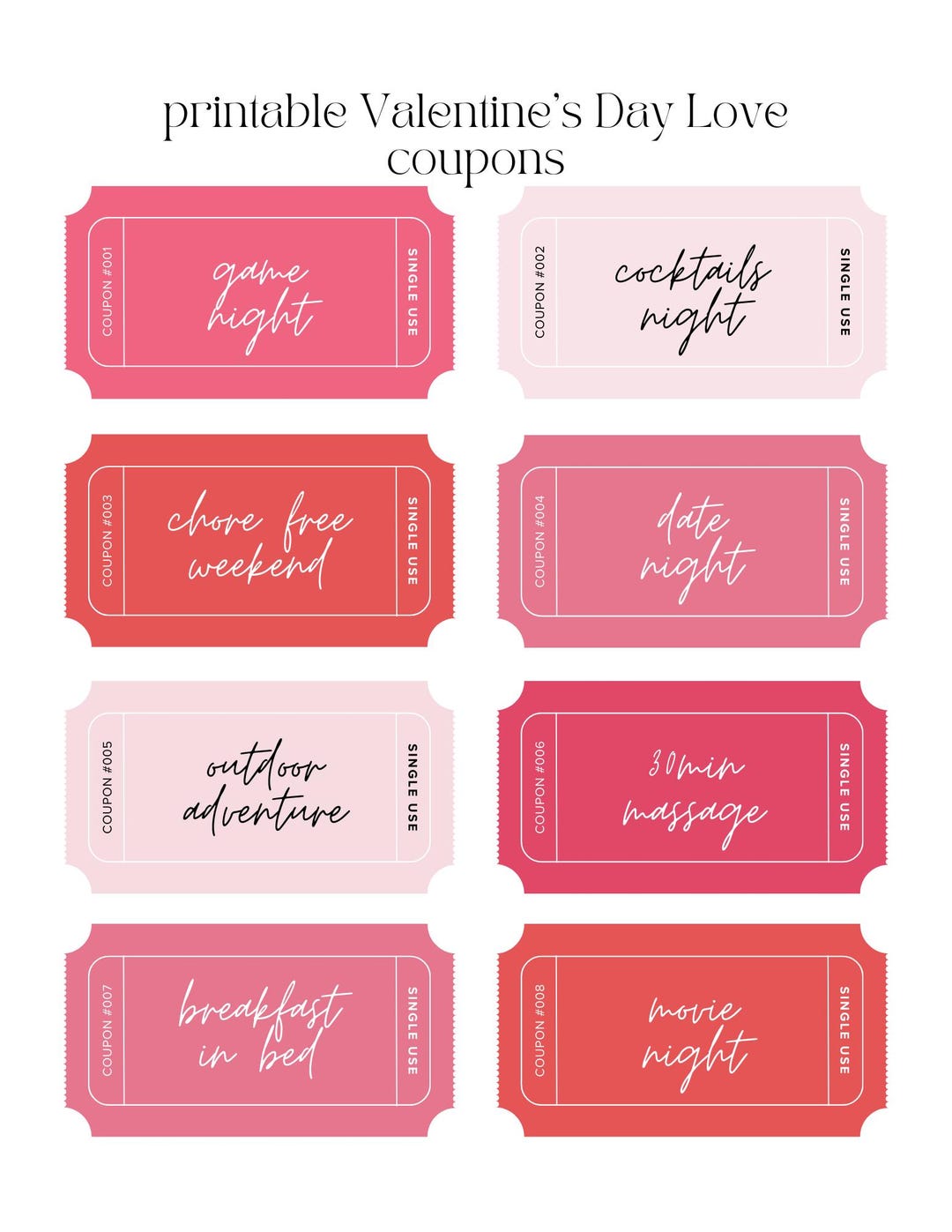 Valentine's Day Love Coupon Printables - Etsy