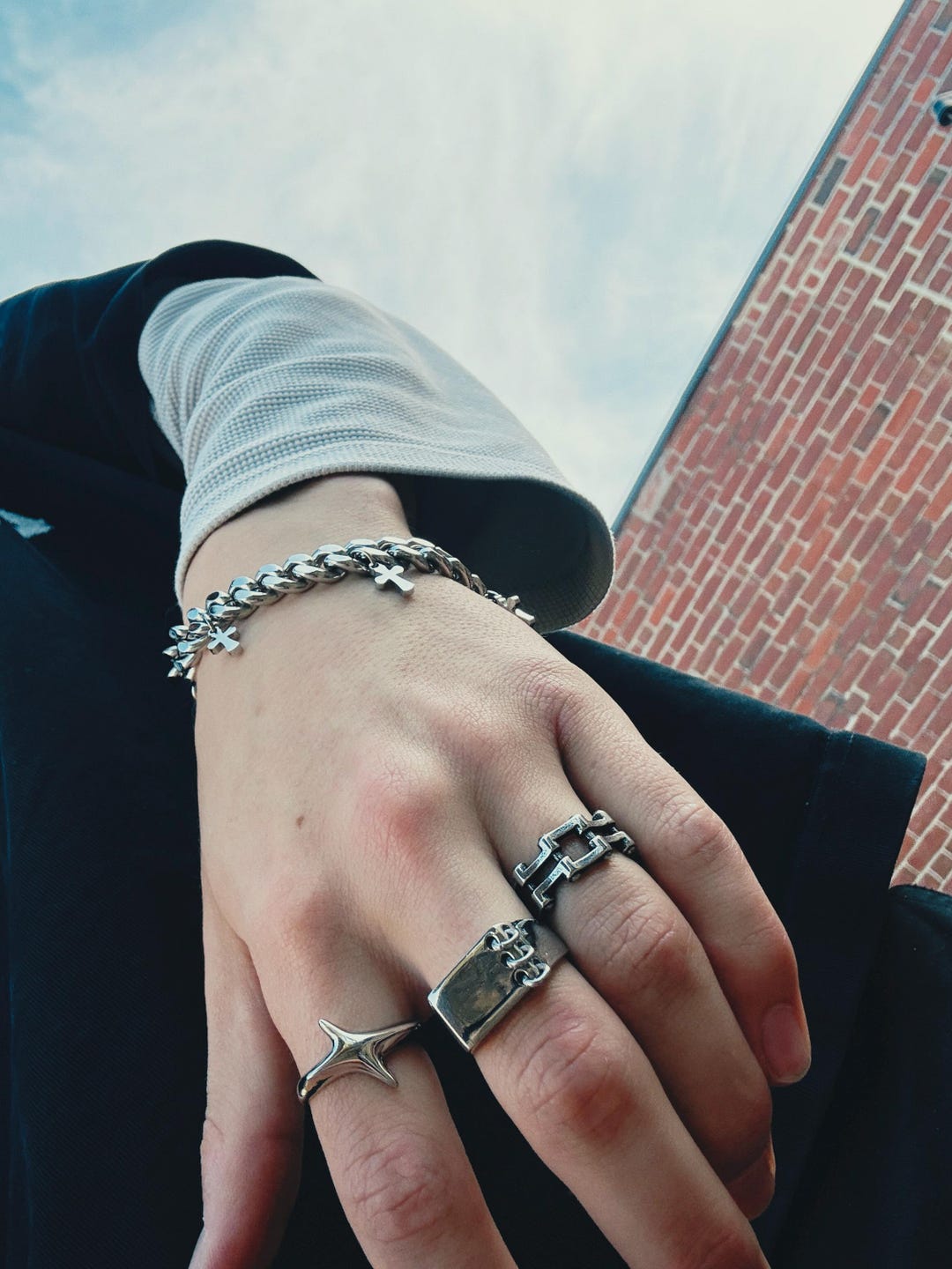 Cross Cuban Link Bracelet Silver 316L Stainless Steel Streetwear Unisex ...
