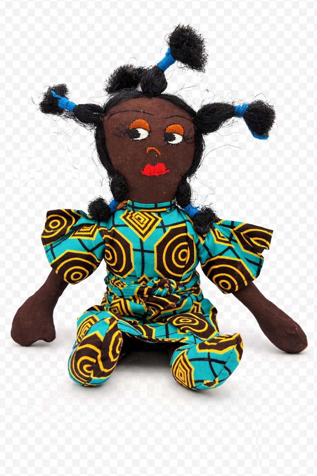 Vintage Handmade Cloth Doll African Fabric Dress Folk Art Rag Doll Blue ...