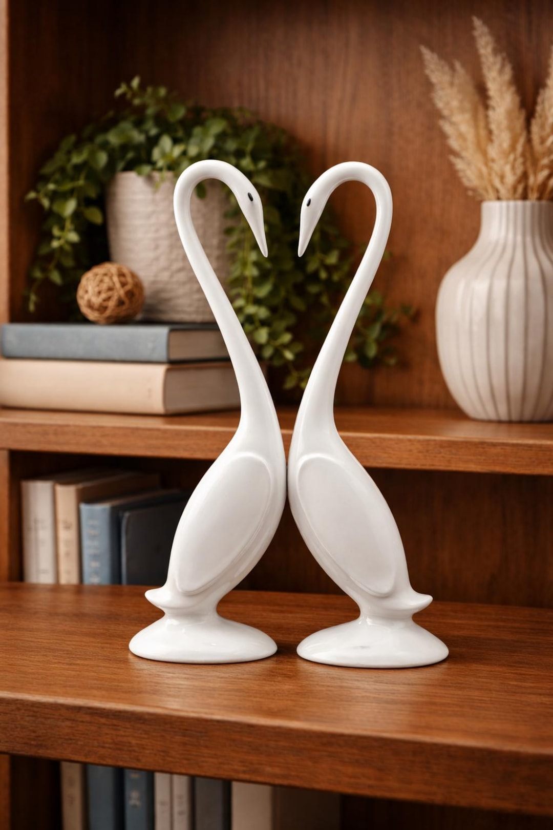 Vintage White Ceramic Swan Figurines | Mid Century Modern Decor, Set of ...