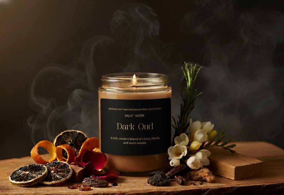 Handmade Dark Oud Candle | Coconut Wax, Citrus & Amber - Etsy