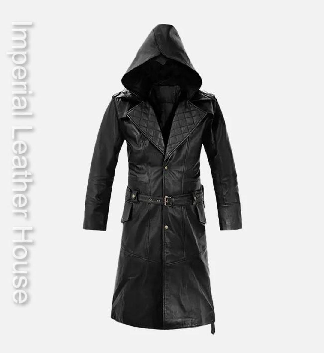 Black Hooded Leather Trench Coat – Long Gothic Biker Duster – Medieval ...